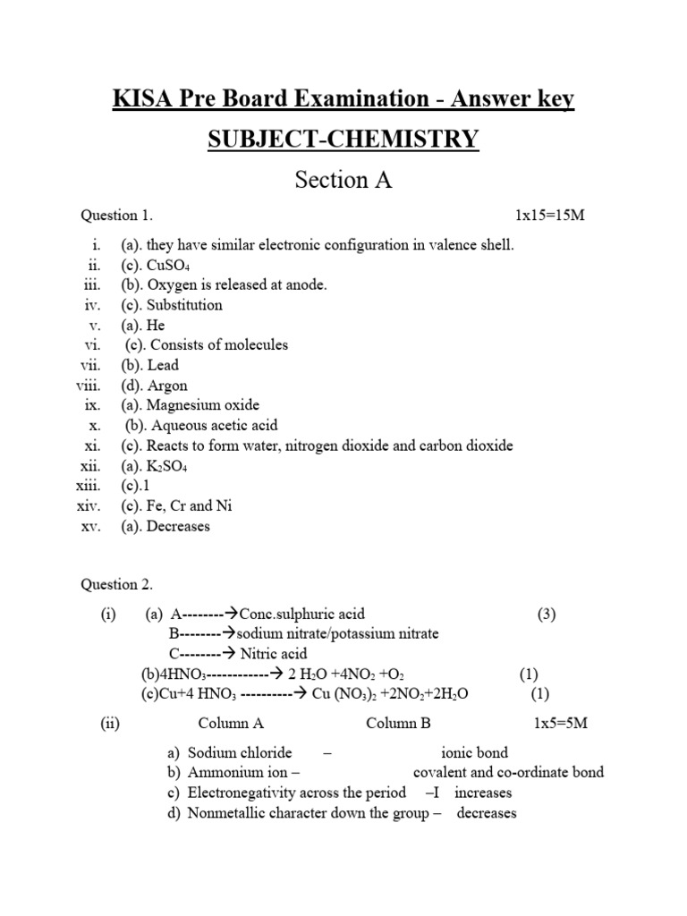 Answer Key - Chemistry (KISA) | PDF | Hydroxide | Acid