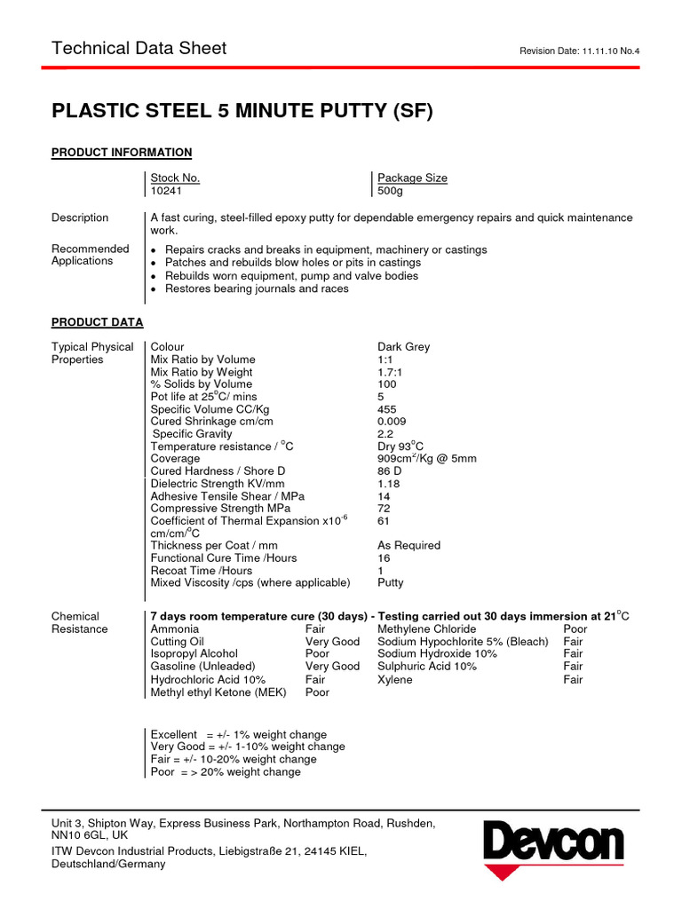 Plastic Steel 5 Minute Putty | PDF | Epoxy | Materials