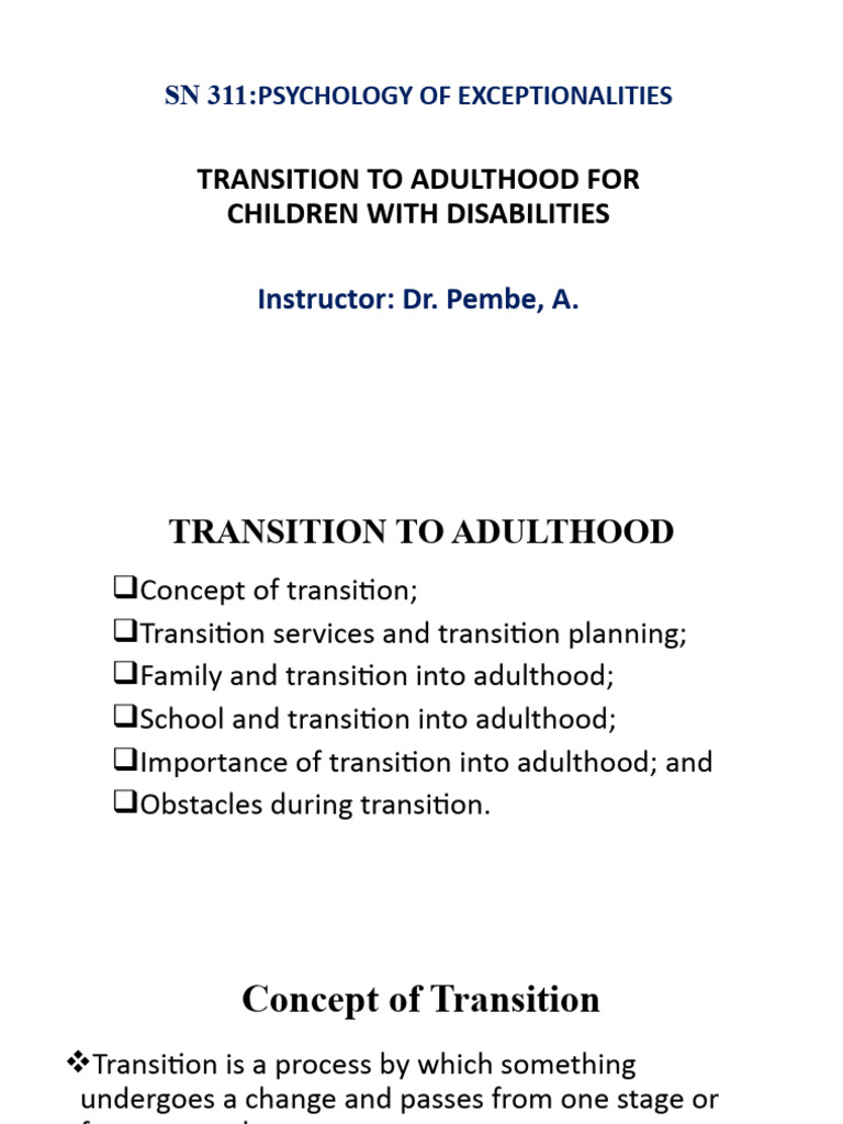 SN 311 Transition To Adulthood | PDF | Individualized Education Program | Behavioural Sciences