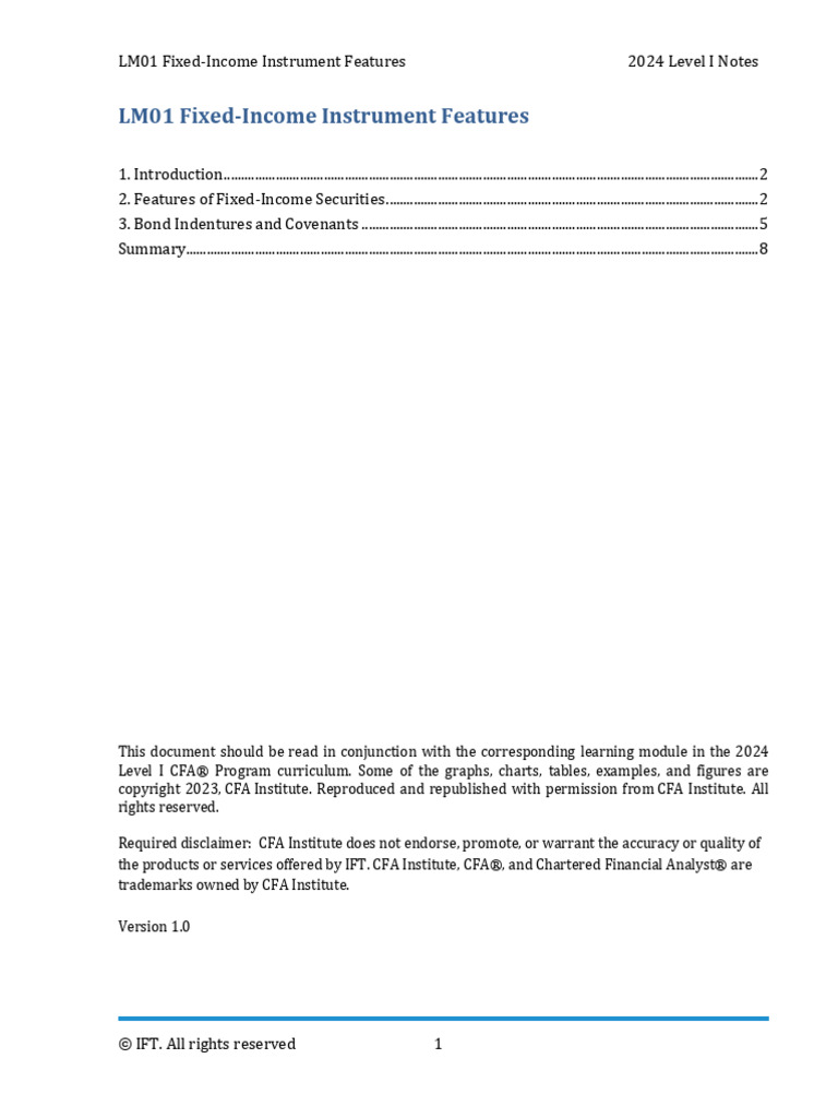 LM01 Fixed-Income Instrument Features IFT Notes | PDF | Bonds (Finance ...