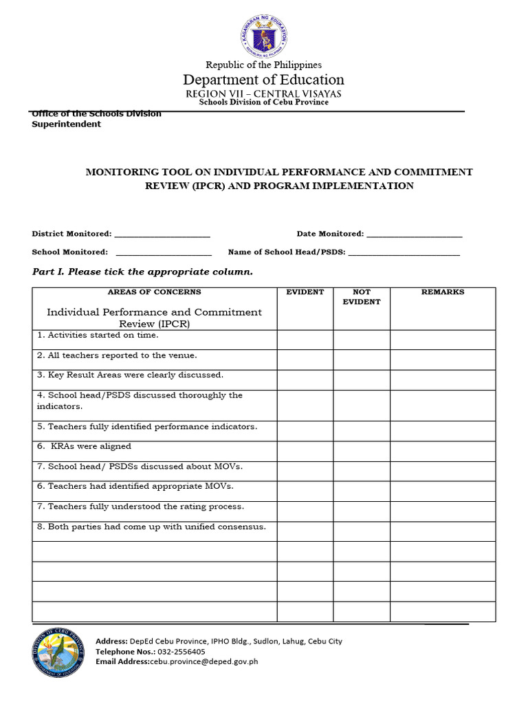 IPCR Monitoring Tool for Schools | PDF | Career & Growth | Finance ...