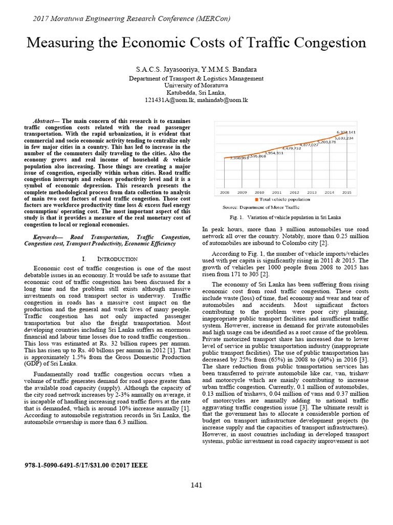 Traffic Congestion Costs in Sri Lanka | PDF | Traffic Congestion ...