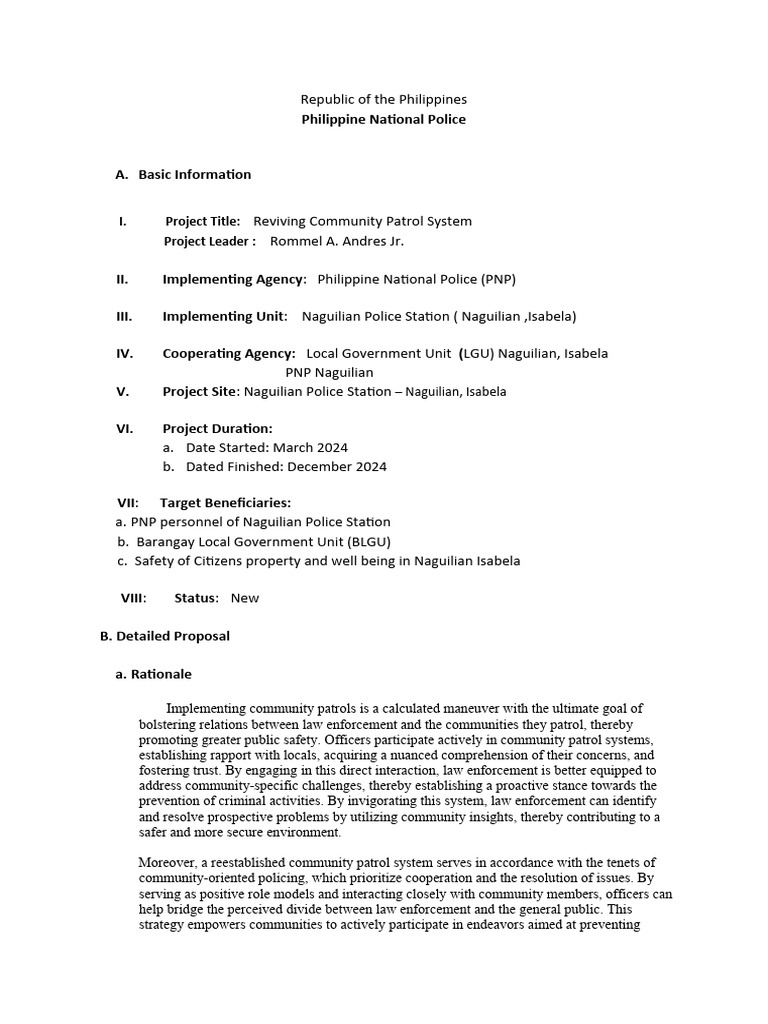 Program Proposal by Andres Rommel | PDF | Police | Community Policing