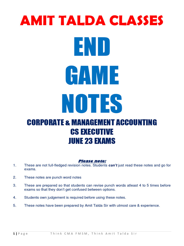 CMA END GAME NOTES-Executive-Revision | PDF