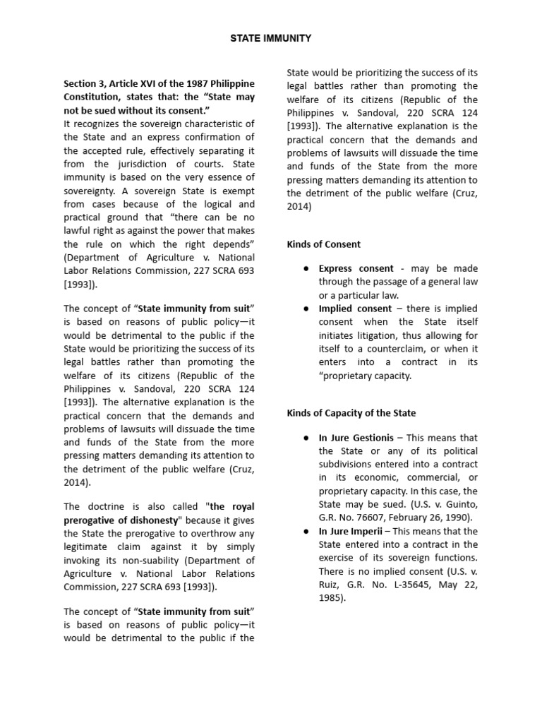 State Immunity | PDF | Sovereign Immunity | Lawsuit
