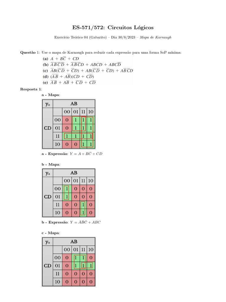 Exercicio 04 - Gabarito | PDF | Lógica | Lógica matemática