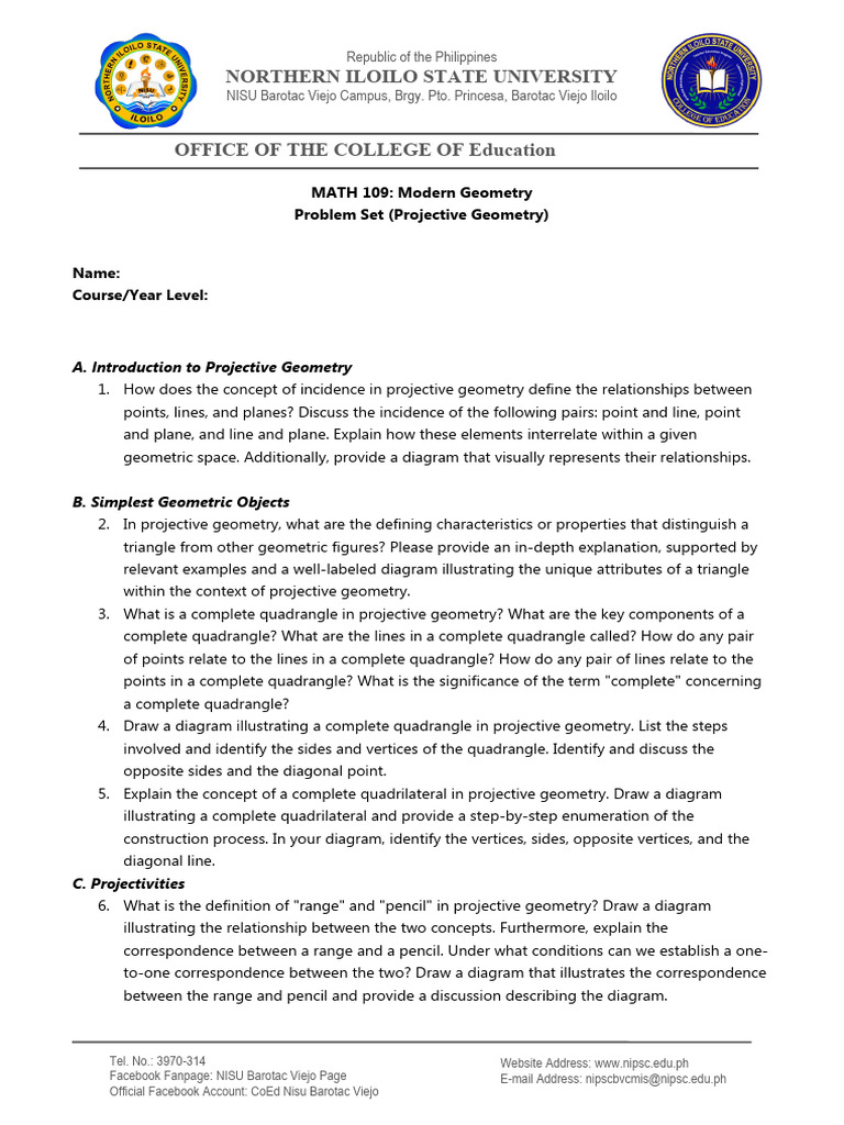 Projective Geometry Problem Set | PDF | Projective Geometry | Geometry