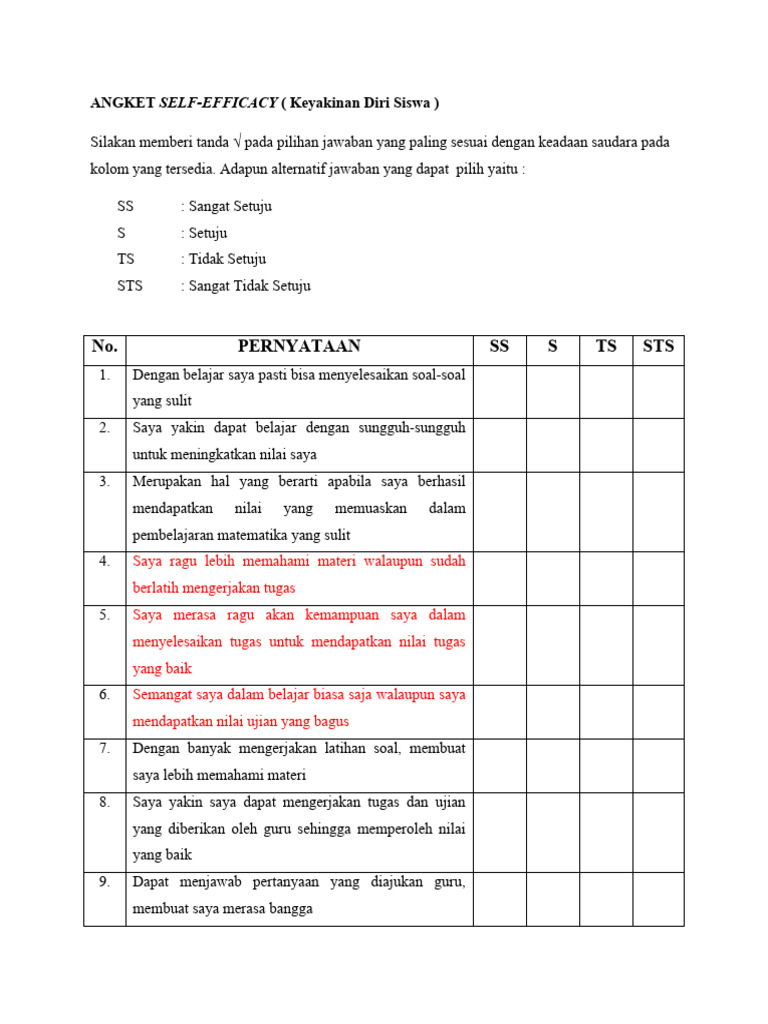 Angket Keyakinan Diri | PDF | Pengembangan Diri
