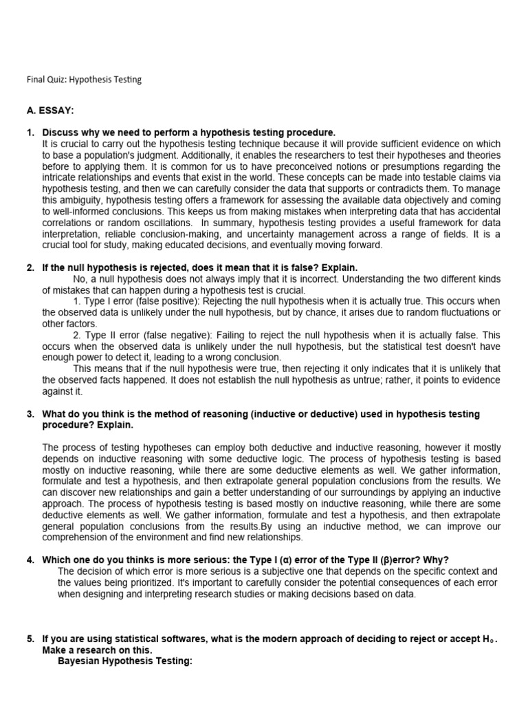 Final Quiz Hypothesis Testing | PDF | Statistical Hypothesis Testing ... Final Quiz Hypothesis Testing | PDF | Statistical Hypothesis Testing ...