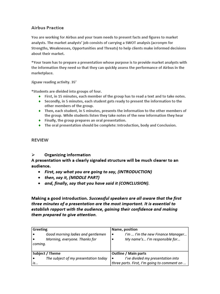 Oral Presentations. Lesson 3. Airbus Practice | PDF | Communication | Human Communication