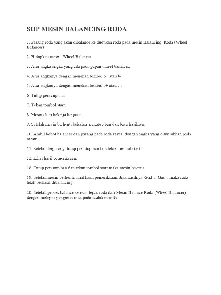 Prosedur Balancing Roda Mobil | PDF