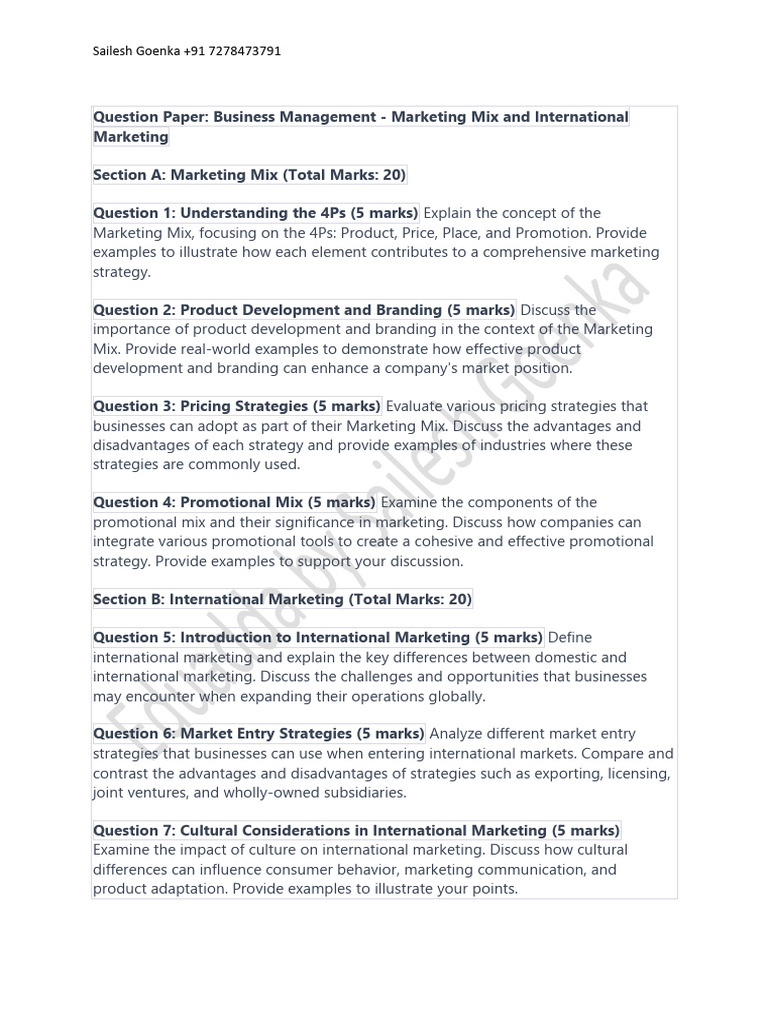 Question Paper IB BUSINESS | PDF | Marketing | Brand