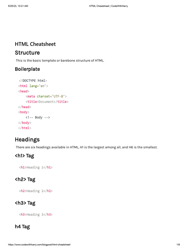 HTML Cheatsheet - CodeWithHarry | PDF | Html | Hyperlink HTML Cheatsheet - CodeWithHarry | PDF | Html | Hyperlink