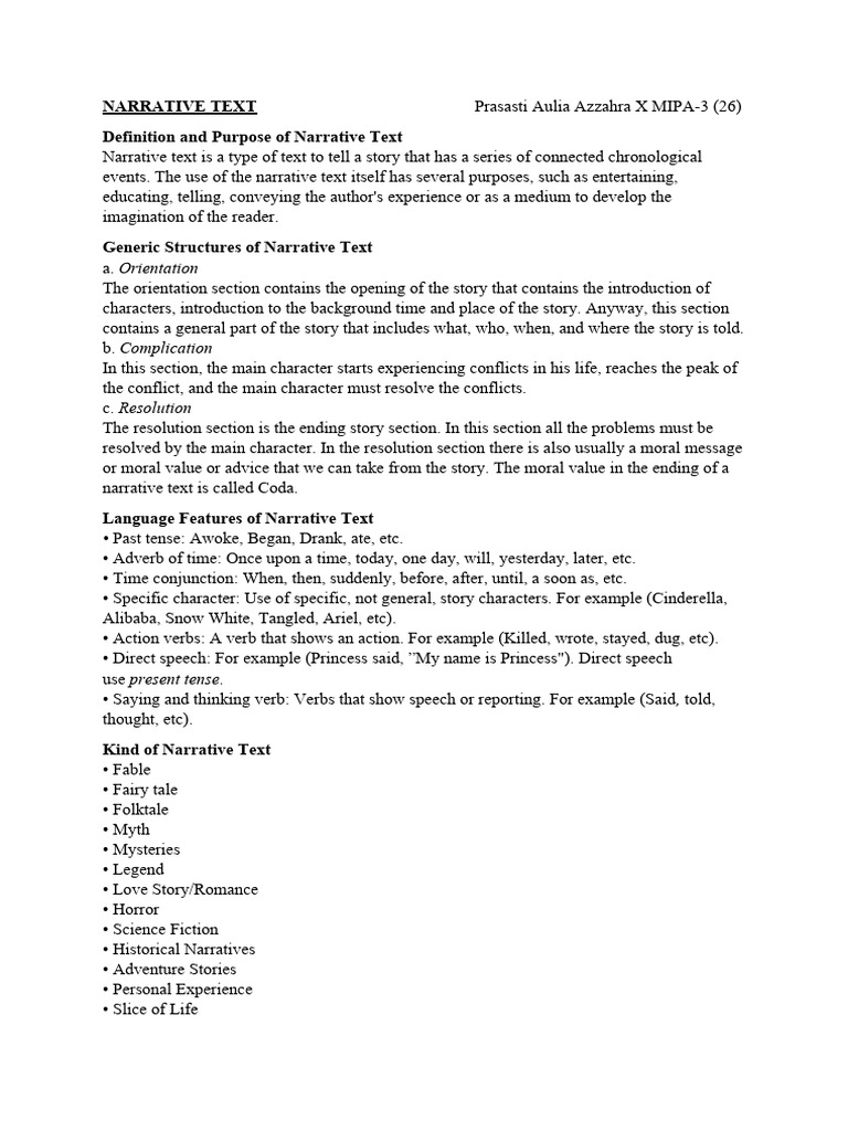 Narrative Text Summary | PDF