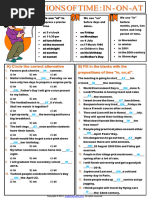 Prepositions of Time in On at Esl Grammar Exercises Worksheet | PDF