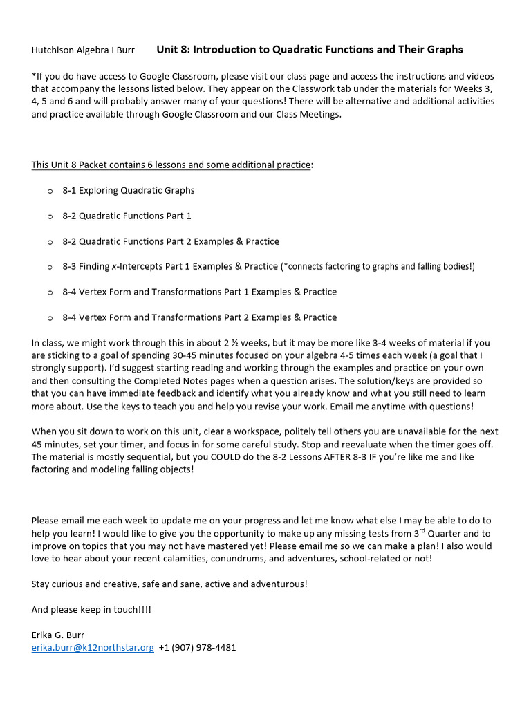 Alg1 Quadratics Packet Blank | PDF | Quadratic Equation | Mathematical ...