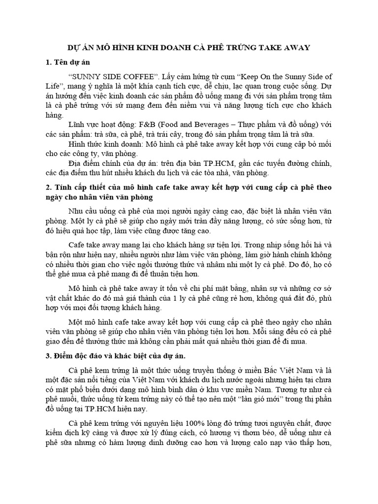 D Án Mô Hình Cà Phê TR NG Take Away Sunny Side | PDF