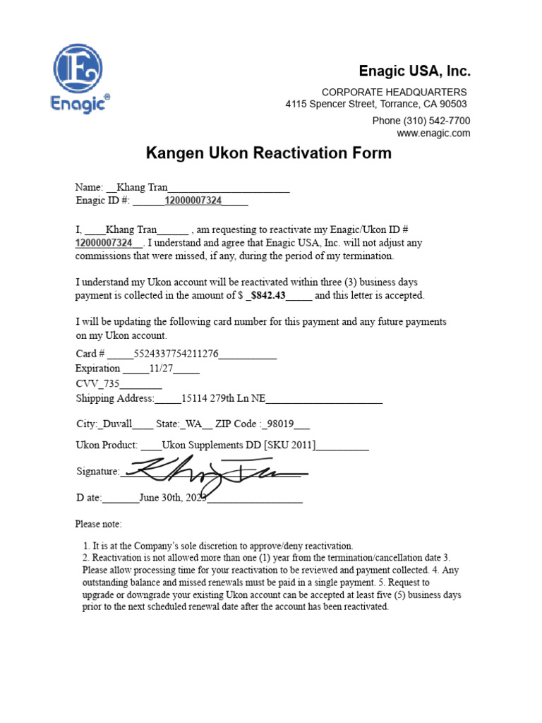 Ukon Reactivation | PDF