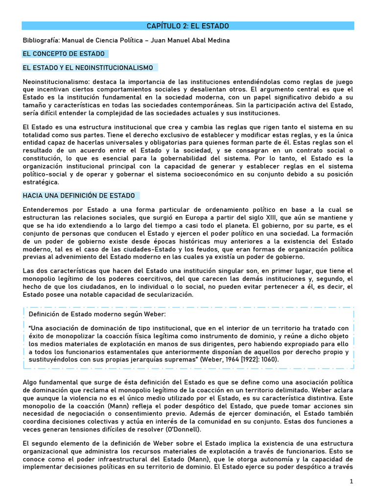 Resumen Capítulo 2 Manual Abal Medina | PDF | Estado (política) | Capitalismo