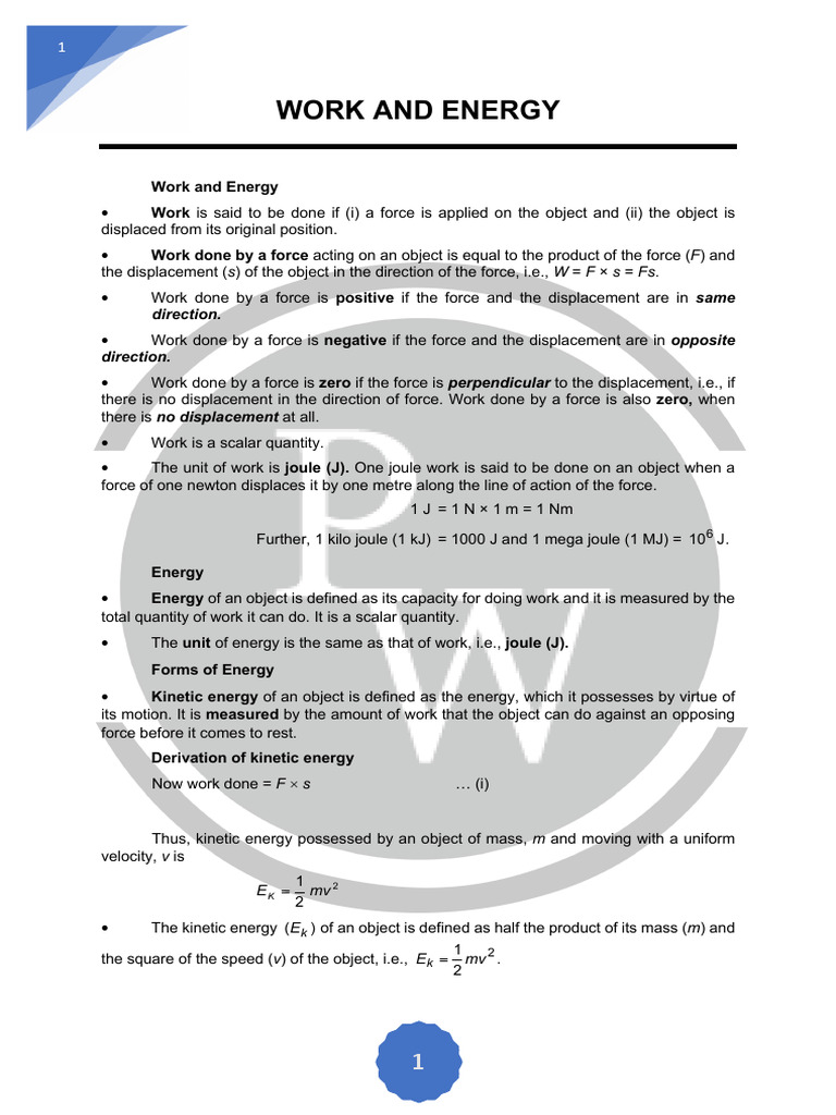Work and Energy Formula Sheet | PDF | Potential Energy | Kinetic Energy
