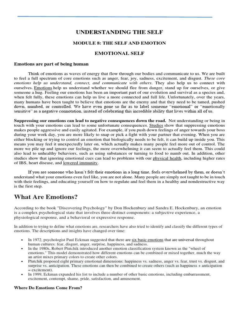Uself Lesson 8 The Self and Emotion | Download Free PDF | Emotions ...