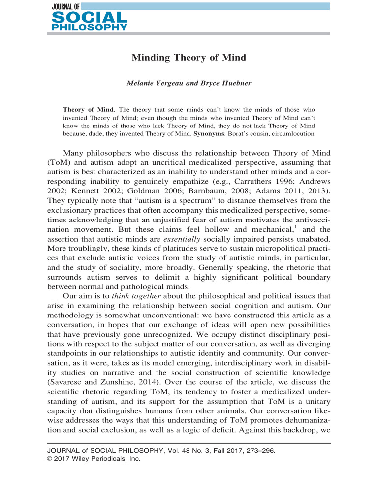 Rethinking Theory of Mind and Autism | PDF | Theory Of Mind | Autism ...
