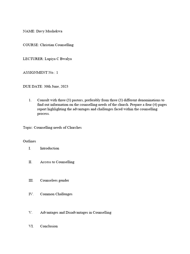 Christian Counseling Assignment 1 | PDF | Christian Counseling | Jesus