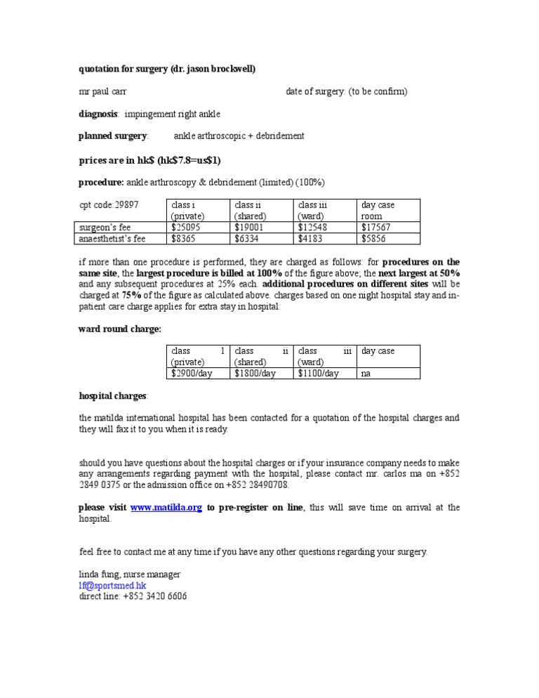Quotation For Surgery | PDF