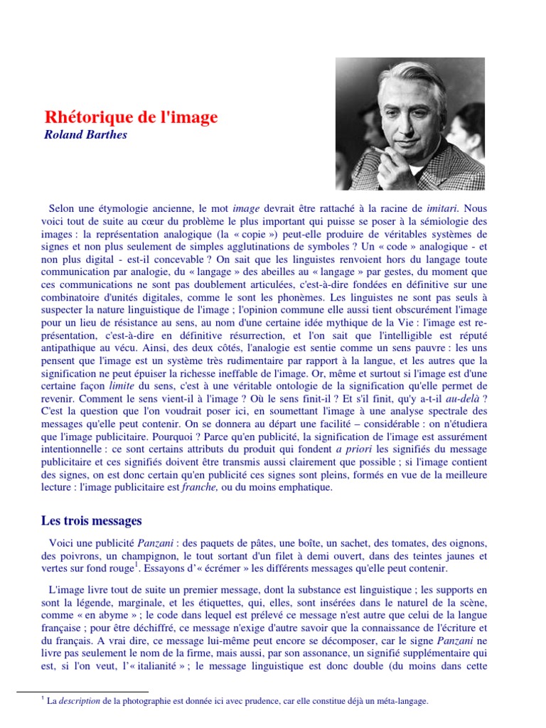Roland Barthes 1964 Rhetorique Image | PDF