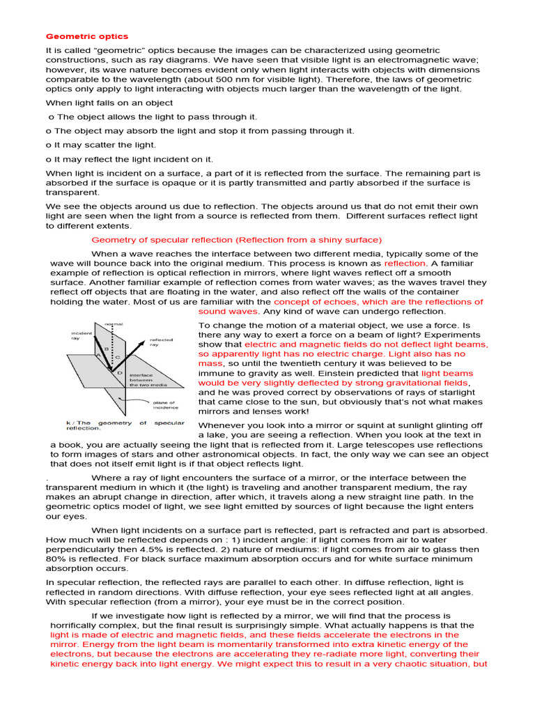 Reflection (Part 1) | PDF | Reflection (Physics) | Mirror