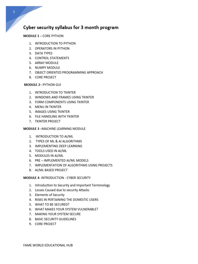 Cyber Security Syllabus For 3 Month Program | PDF
