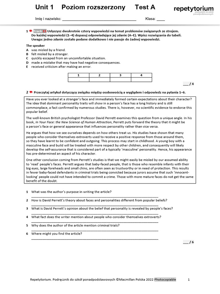 U1 Test PR GR A | PDF