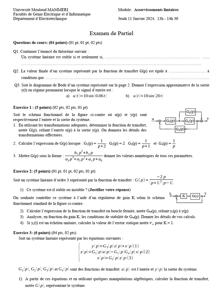 Partiel-Asservissements Version1 | PDF | Teaching Methods & Materials | Computers