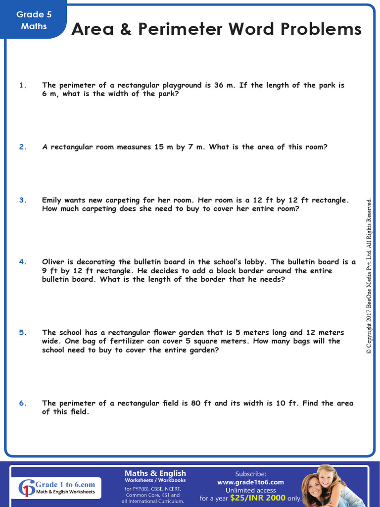 Area and Perimeter Word Problems | PDF | Teaching Methods & Materials | Home & Garden