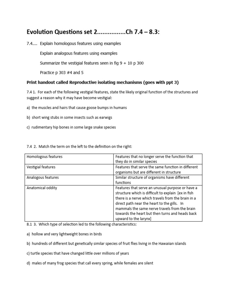 Evolution Questions PART 2 | PDF