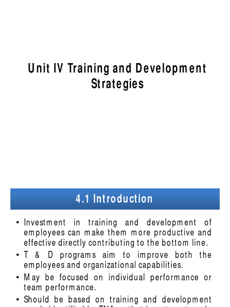 Unit IV Training and Development Strategies | PDF | Competence (Human ...