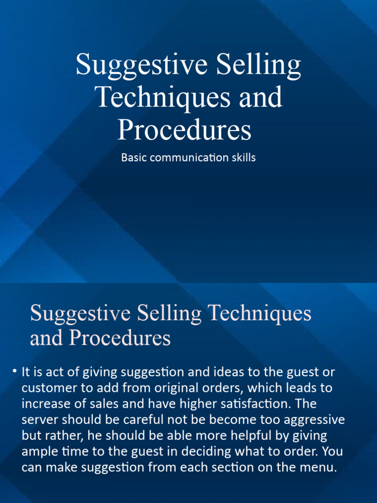 Suggestive Selling Techniques and Procedures G | PDF | Menu | Restaurants