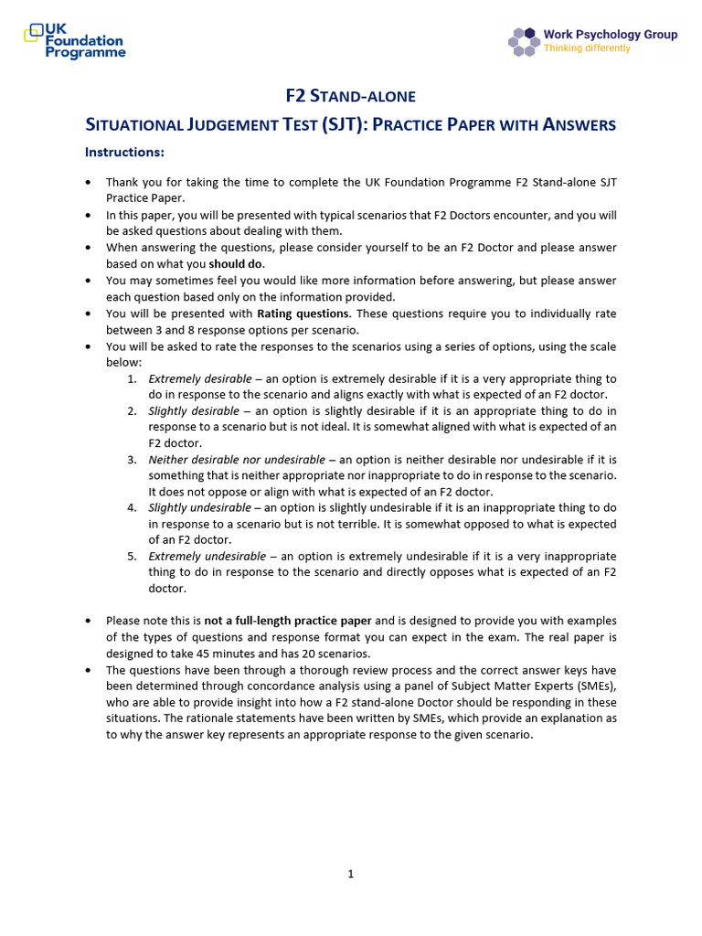 F2 Doctor SJT Practice Guide | PDF | General Practitioner | Medical Ethics