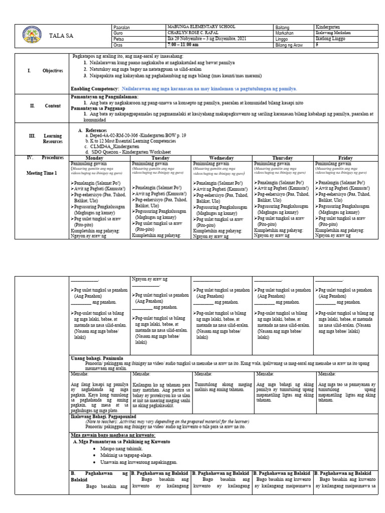 Lesson Exemplar KG-Week 13 | PDF