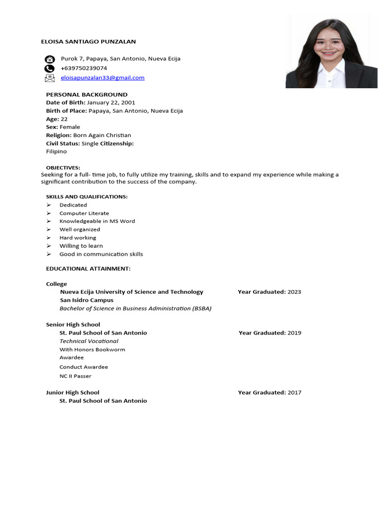 Eloisa. Updated Resume1 | PDF | Vocational Education | Cognition