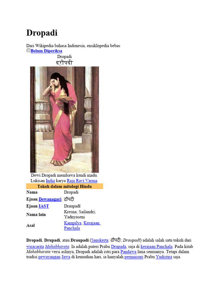 Dewi Dropadi dalam Mahabharata dan Wayang | PDF