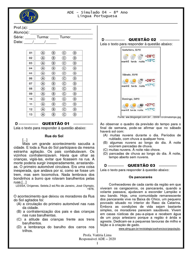 Simulado 04 Port 8 Ano | PDF | Clonagem | Tempo