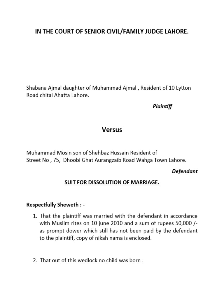 Suit For Dissolution of Marriage | PDF | Marriage | Cause Of Action