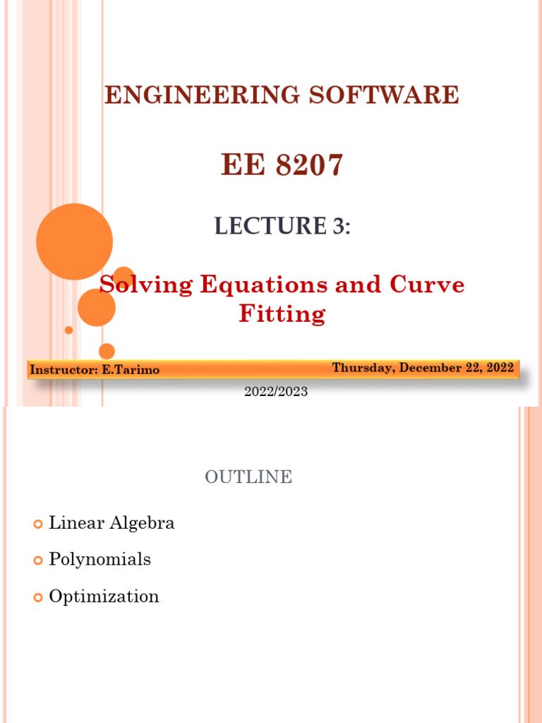 Lecture 3 Solving Equations Curve Fitting And Numerical Techniques Pdf Matrix