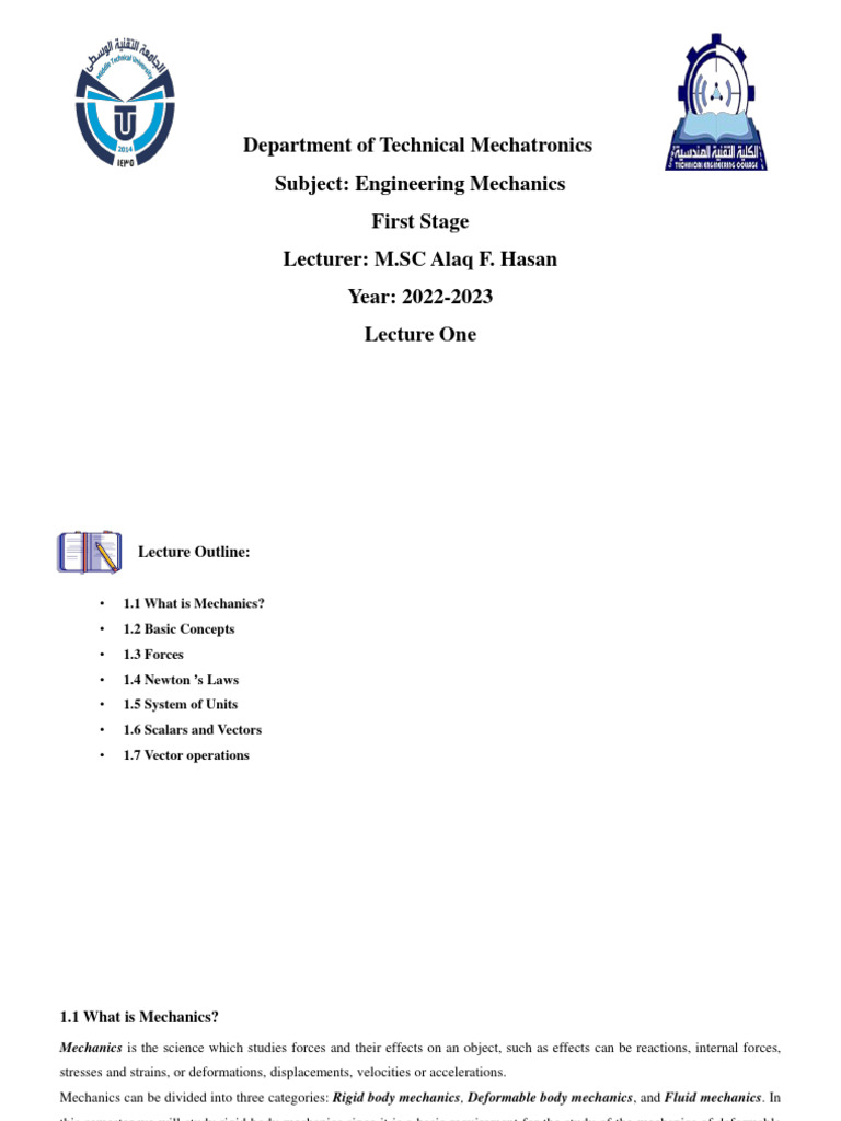 Lecture 1 | PDF | Force | Euclidean Vector