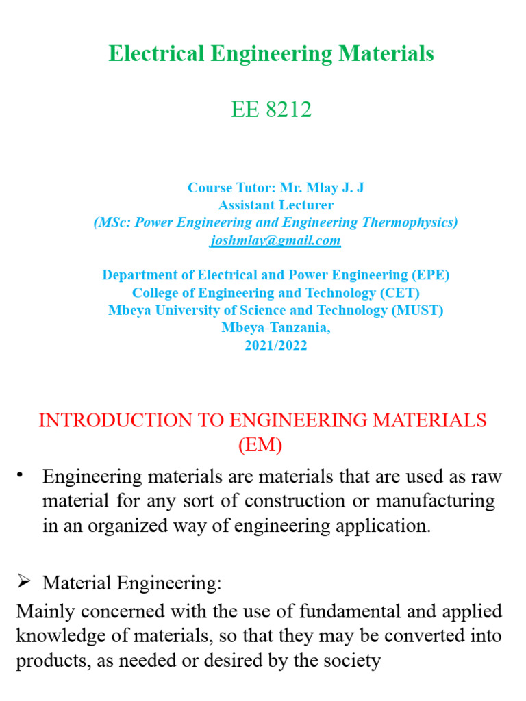 Electrical Engineering Materials (Em) 1 | PDF | Metals | Heat Treating