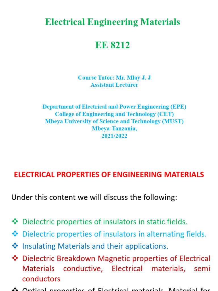 Electrical Properties of Engineering Materials | PDF | Dielectric ...
