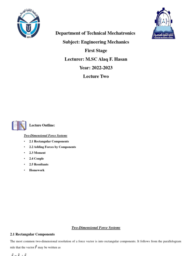 Lecture 2 | PDF | Euclidean Vector | Force