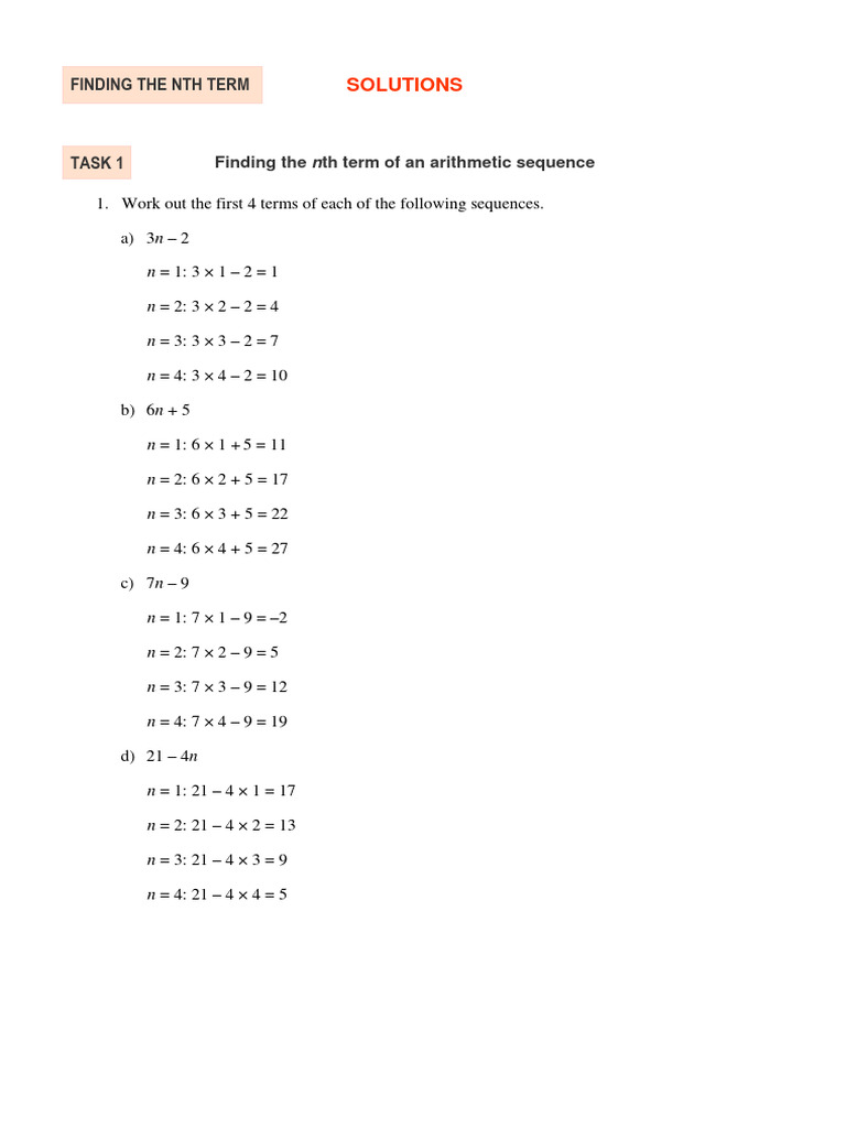Finding The NTH Term SOLUTIONS | PDF
