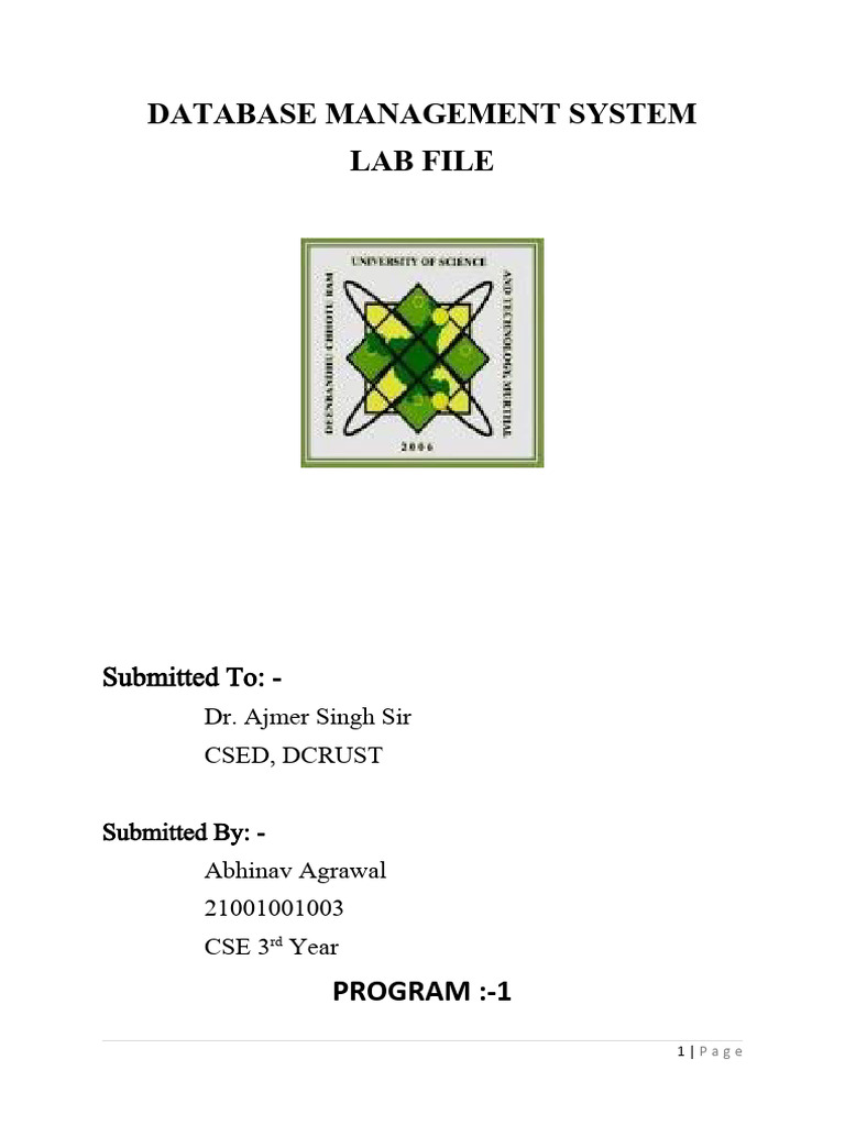 Abhinav DBMS File | PDF | Databases | Information Technology